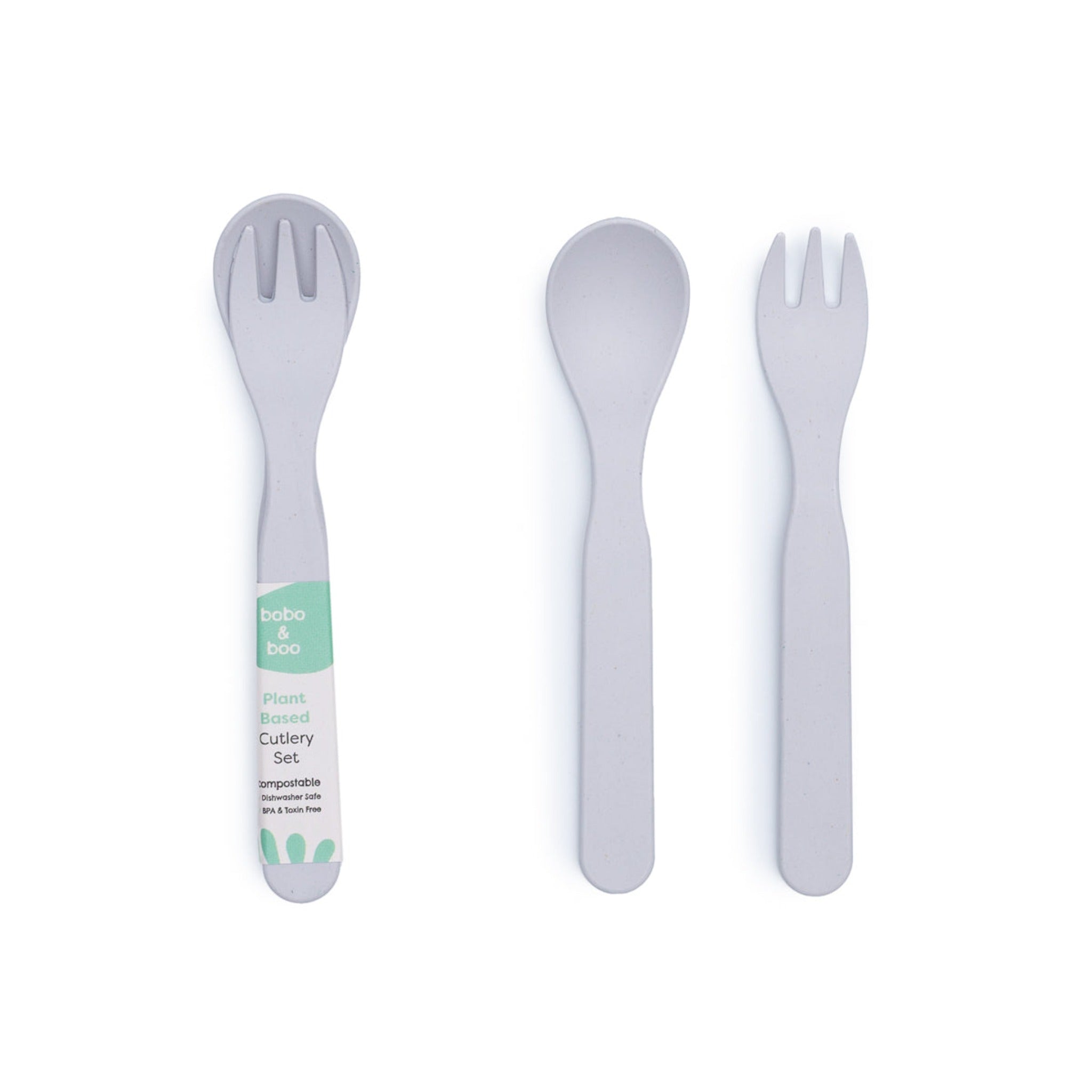 Grey Plant-Based Baby Cutlery Set | Baby Spoon & Fork Set By Bobo & Boo ...